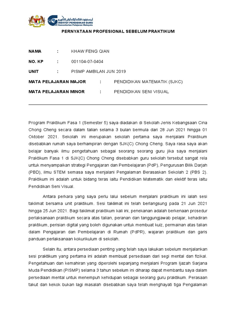 Pernyataan Profesional Sebelum Praktikum | PDF