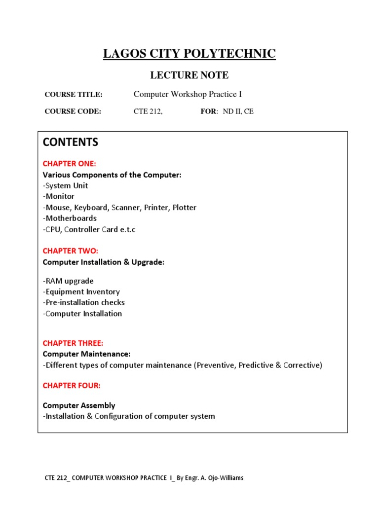 CTE 212 Computer Workshop Practice I | PDF