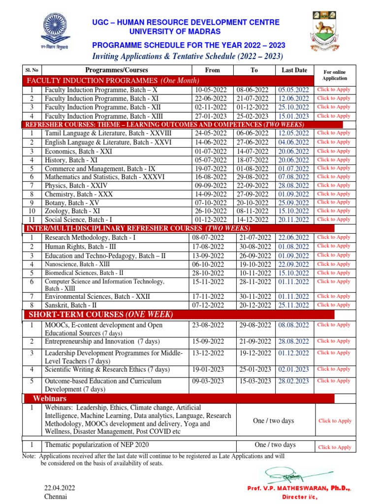 HRDC Schedule 22 23 | PDF | Science