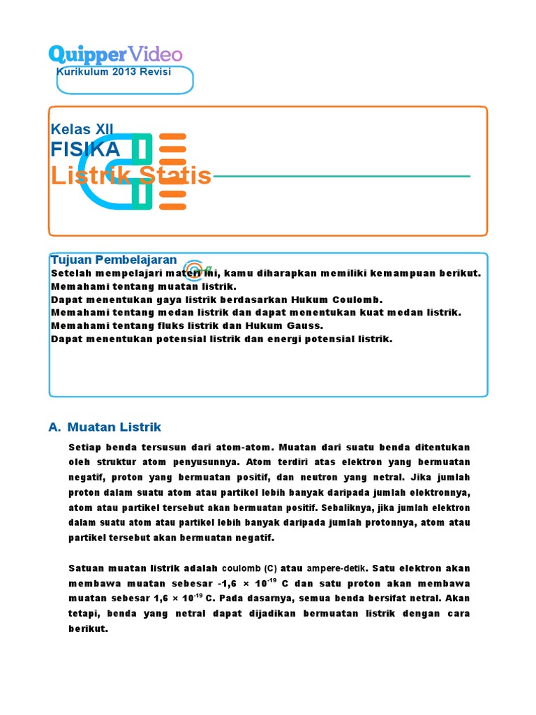 Listrik Statis: Muatan dan Medan Listrik | PDF
