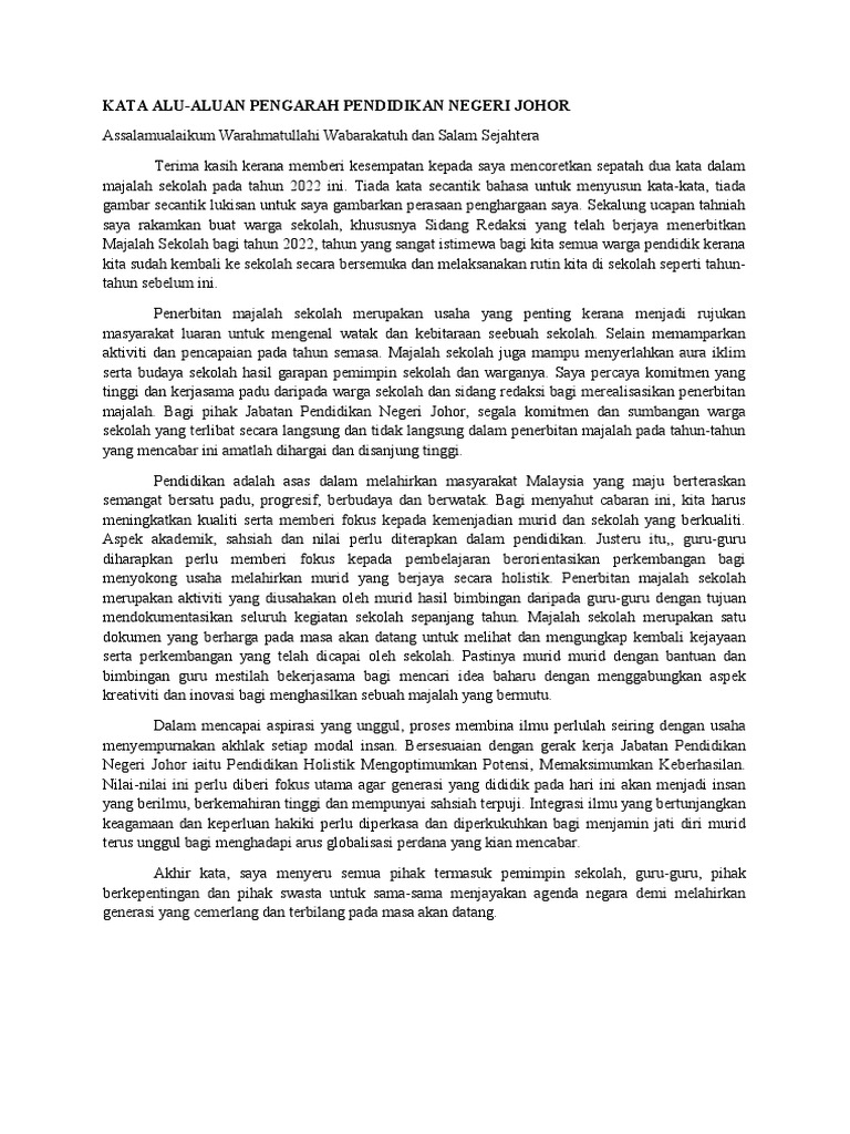 Kata Alu Aluan Ketua Pengarah JPN 2022 | PDF Kata Alu Aluan Ketua Pengarah JPN 2022 | PDF
