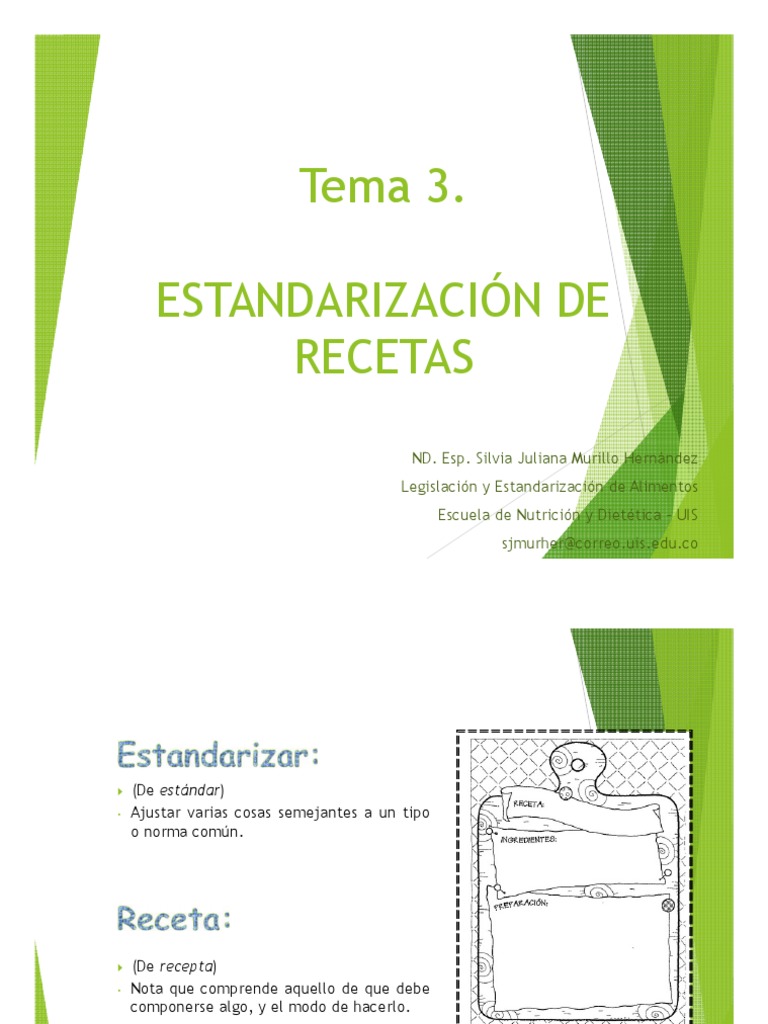 Estandarización de Recetas | PDF | Alimentos | Nutrición