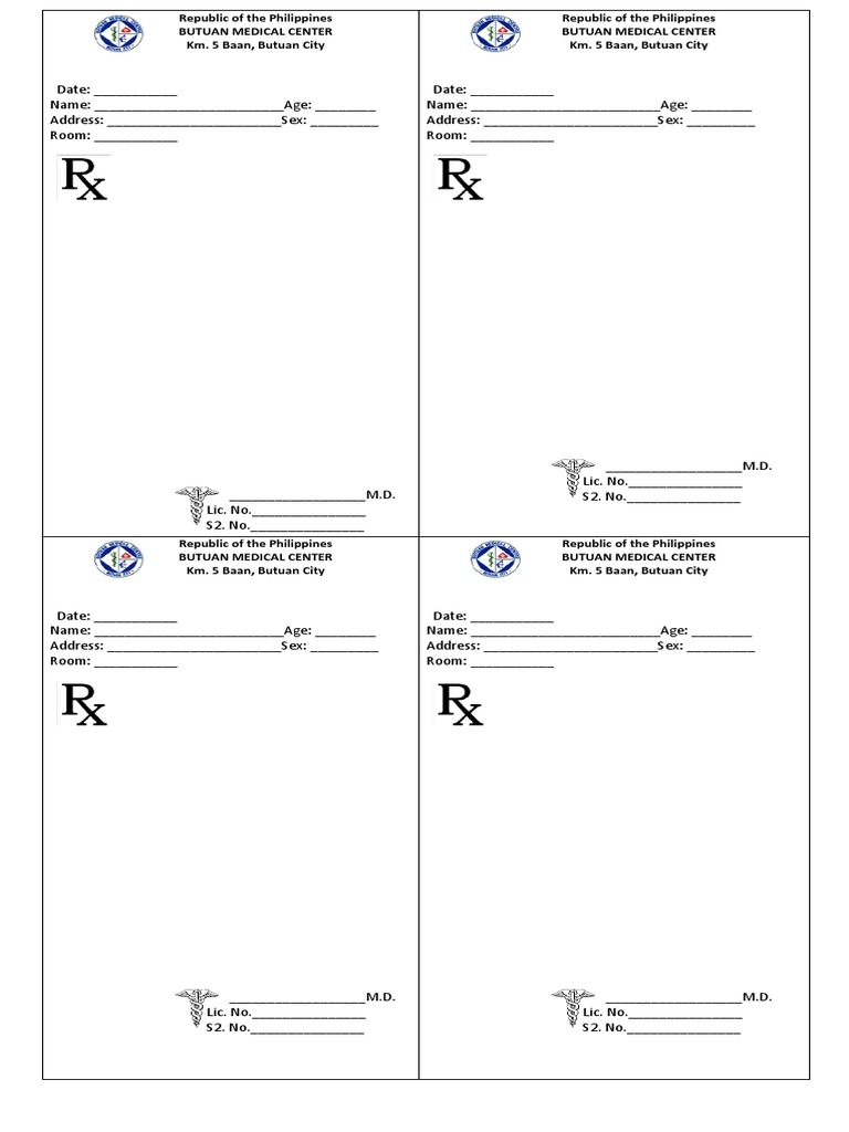 Butuan Medical Center Prescription Template | PDF