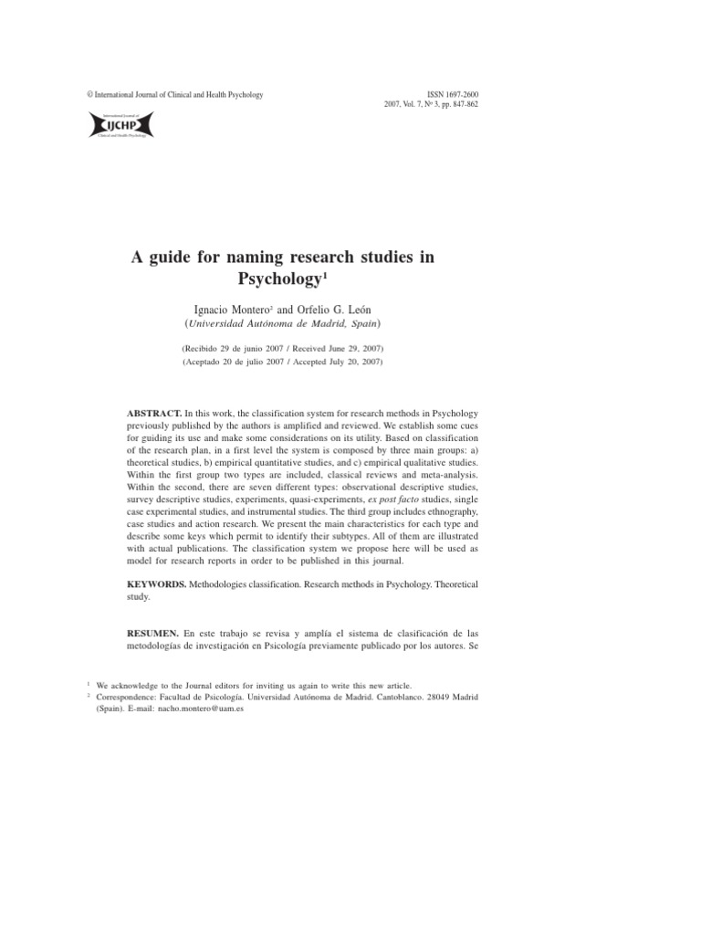 A Guide For Naming Research Studies in Psychology | PDF