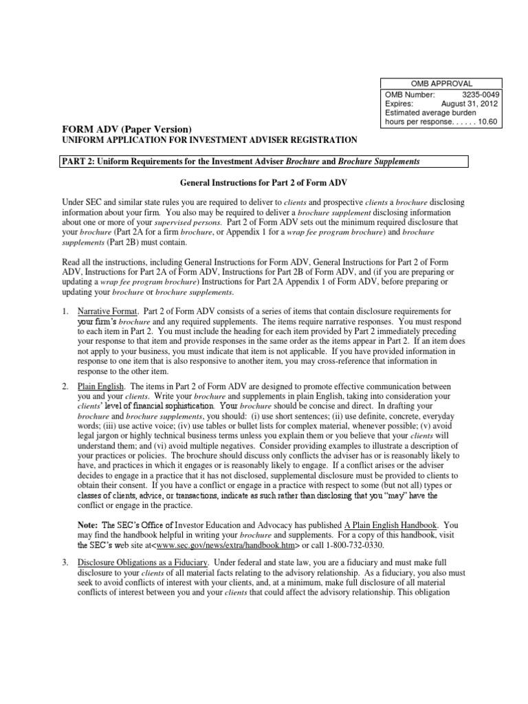Form ADV Part 2 Instructions Overview | PDF | Conflict Of Interest ...