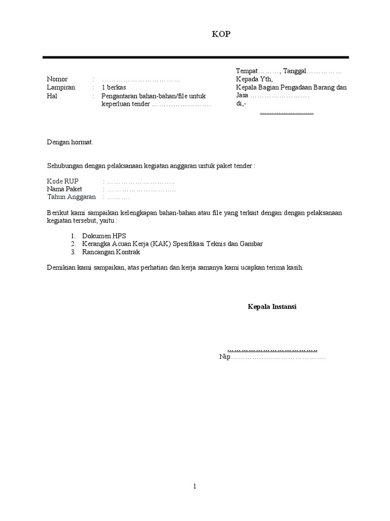 Contoh Surat Pengantar Dok. Tender | PDF