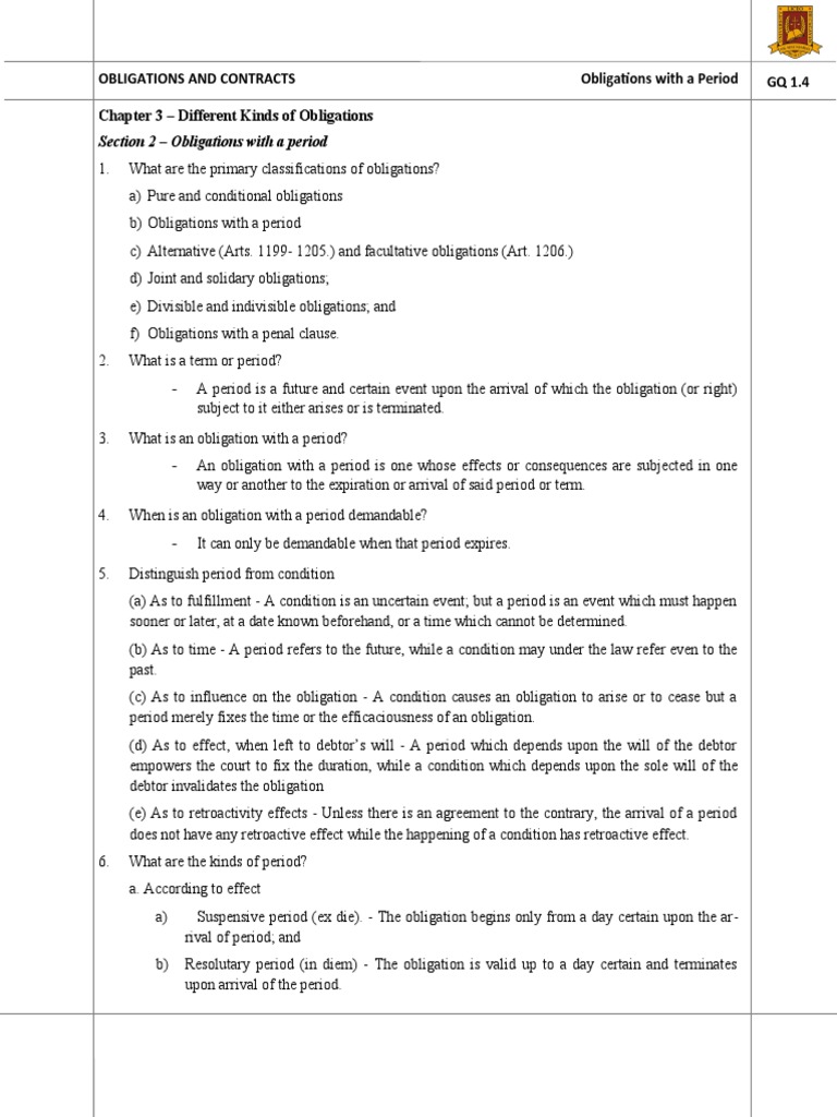 GQ 1.4 - Obligations With A Period | PDF | Finance & Money Management | Law