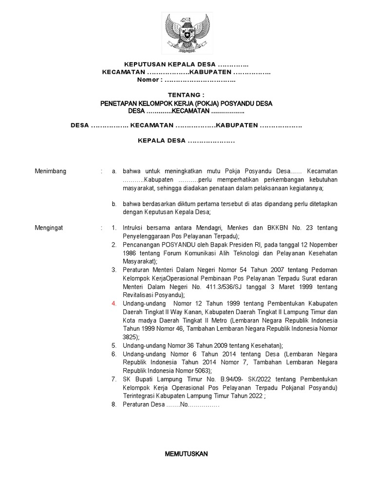 Contoh SK Pokja Desa | PDF