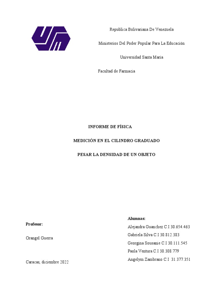 Informe de Fisica | PDF | Medición | Densidad