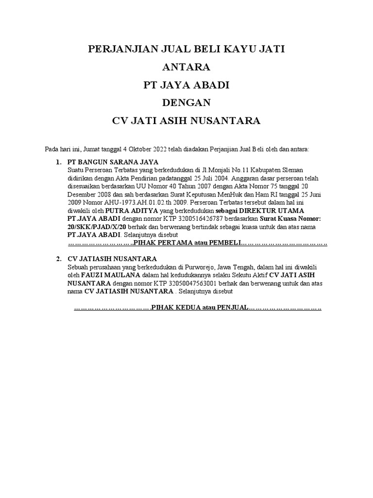 Perjanjian Jual Beli Kayu Jati | PDF | Politik