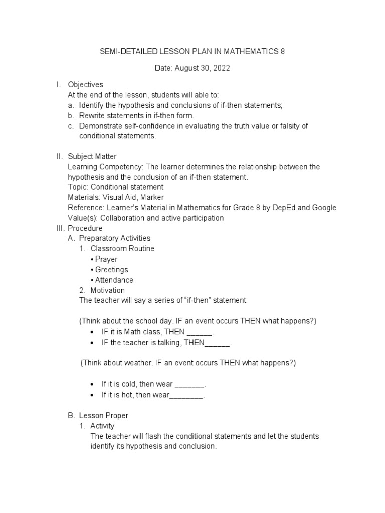 Conditional Statements Lesson Plan | PDF