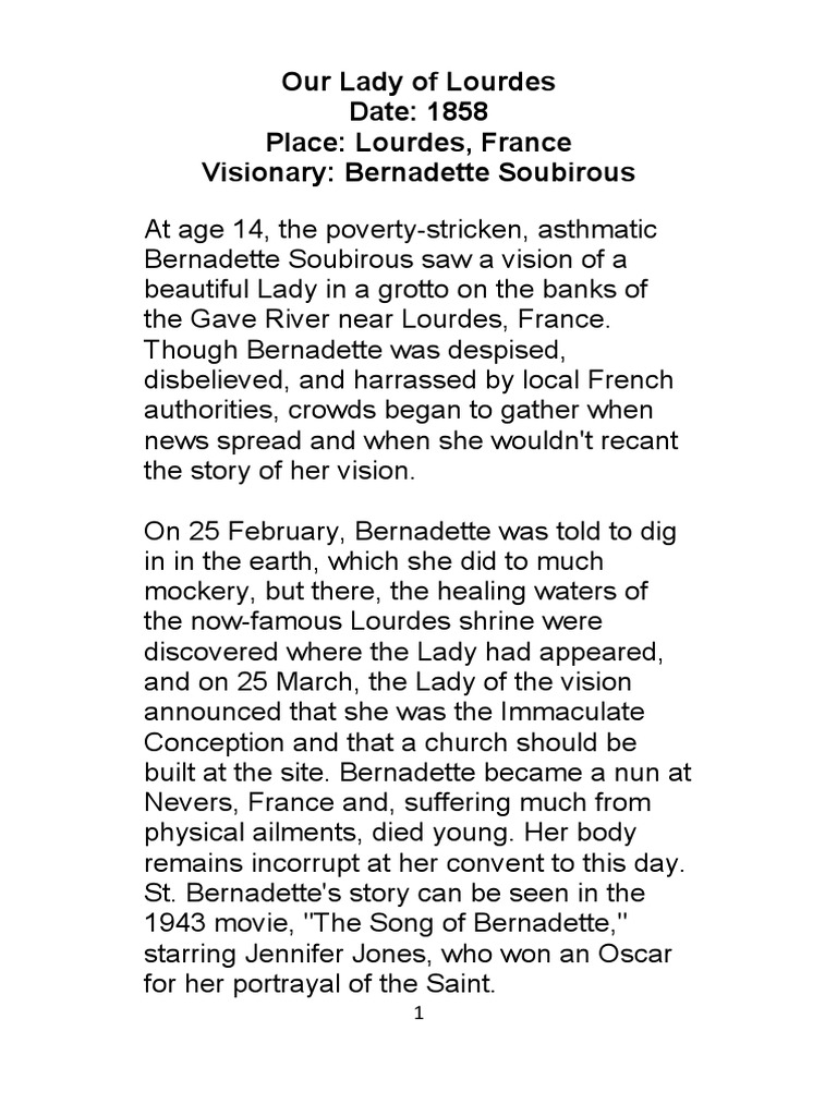Our Lady Of Lourdes Pdf