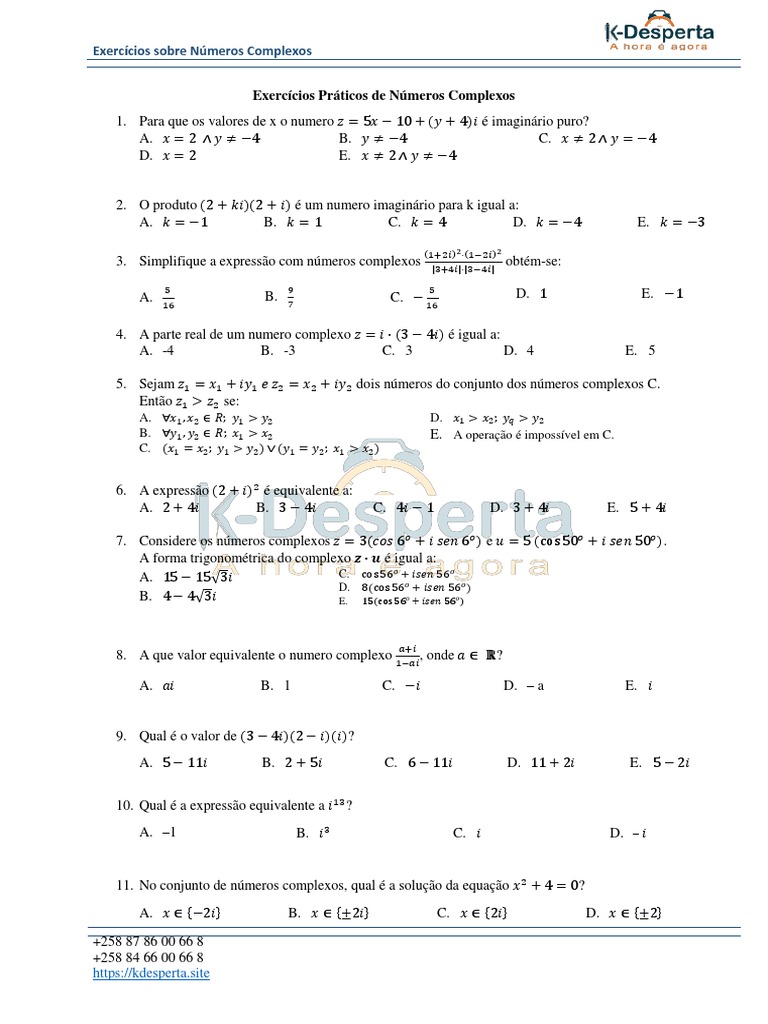 Ficha 02 Numeros Complexos | PDF | Número complexo | Números