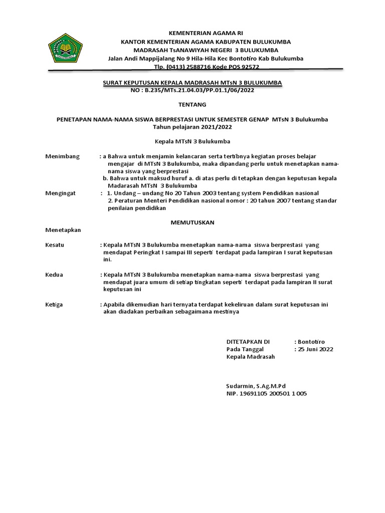 Sk Siswa Berprestasi Pdf