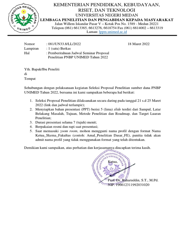 Surat Pemberitahuan Sempro Penelitian Final | PDF