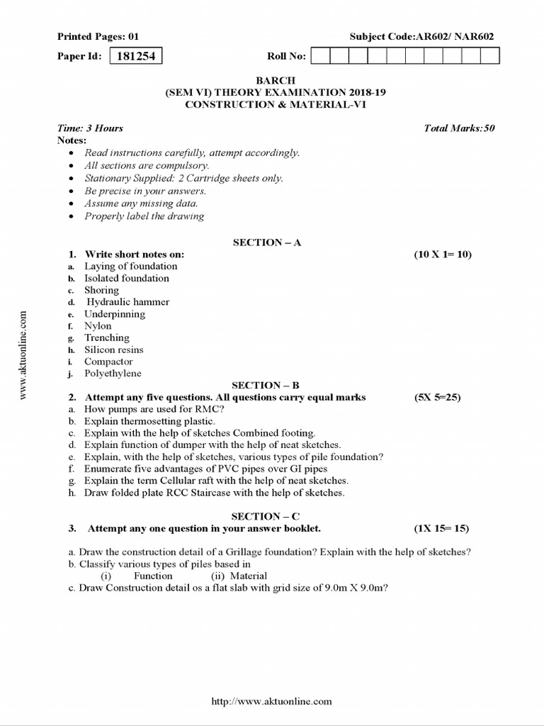 Barch 6 Sem Construction and Material 6 Ar602 2019 | PDF Barch 6 Sem Construction and Material 6 Ar602 2019 | PDF