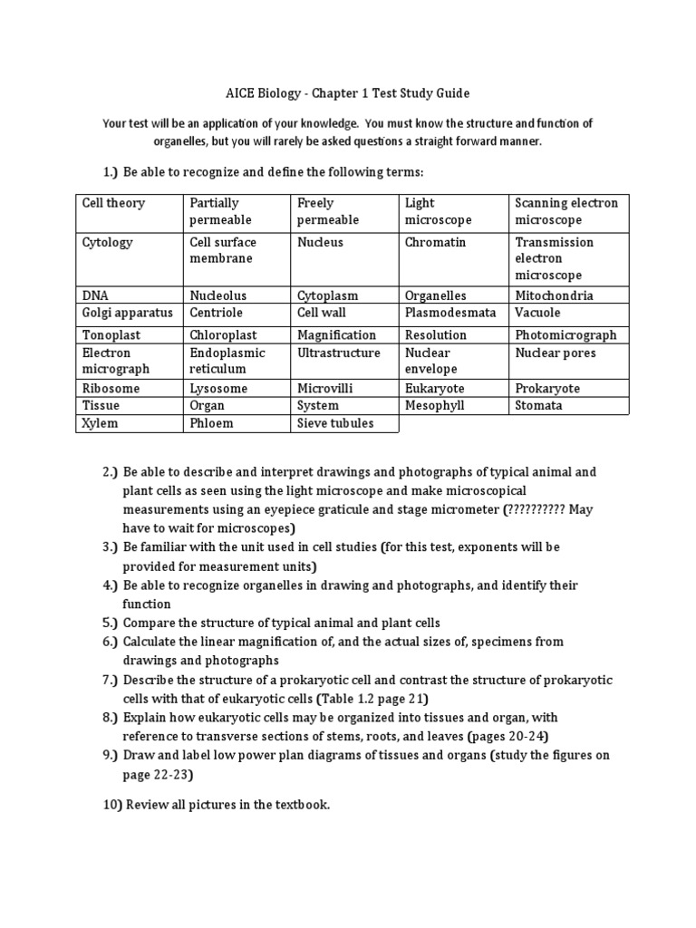 Chapter 1 Study Guide | PDF | Cell (Biology) | Organelle Chapter 1 Study Guide | PDF | Cell (Biology) | Organelle