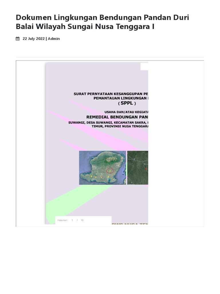 Dokumen Lingkungan Bendungan Pandan Duri Balai Wilayah Sungai Nusa Tenggara I | PDF