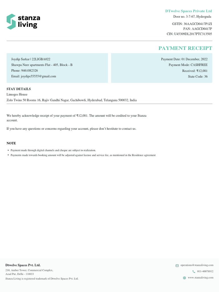 Payment Receipt: Stay Details | PDF | Market (Economics) | Service Industries