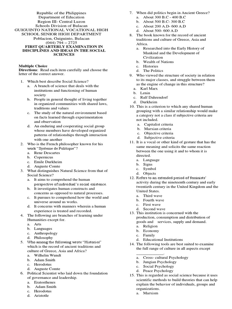 1ST Quarter Exam - Diss | Download Free PDF | Science | Social Sciences