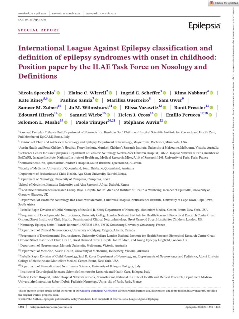 International League Against Epilepsy Classification and Definition of ...