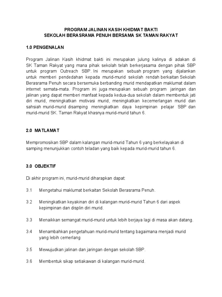 Program Jalinan Kasih Khidmat Bakti Outreach SBP | PDF