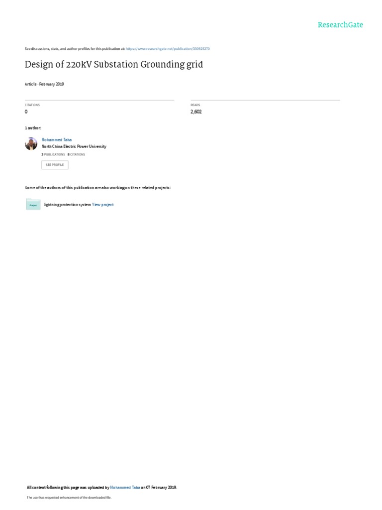 Design Of 220 Kv Substation Grounding Grid Pdf Electrical Substation Electrical Grid