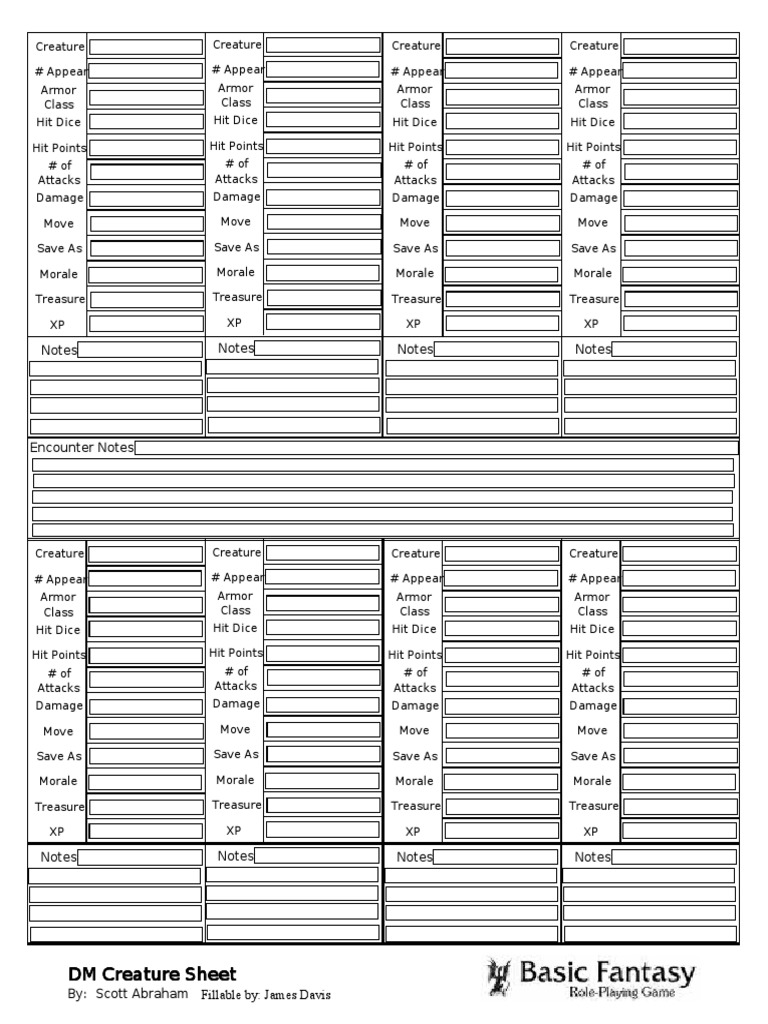 RPG Encounter & Creature Stats Sheet | PDF