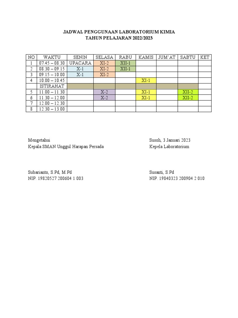 Jadwal Penggunaan Lab | PDF | Sains & Matematika | Teknologi & Rekayasa