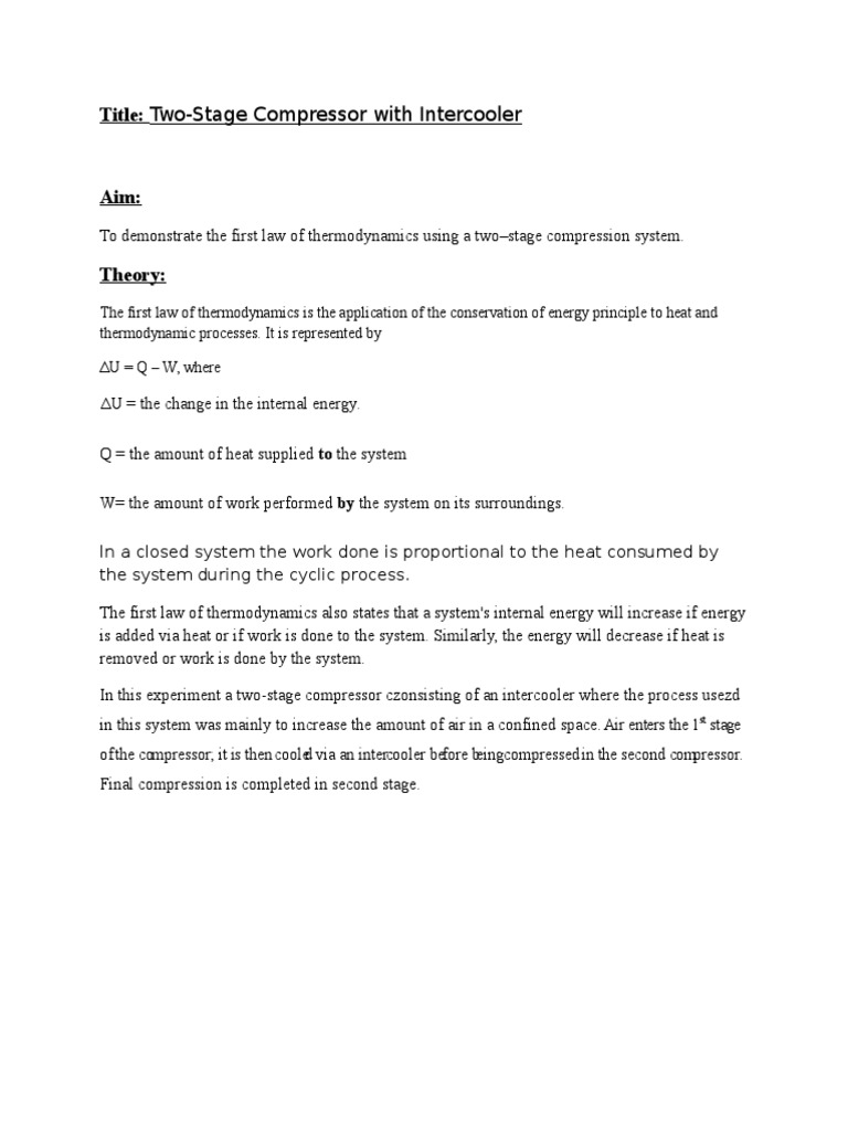 2 Stage Compressor With Intercooler | PDF
