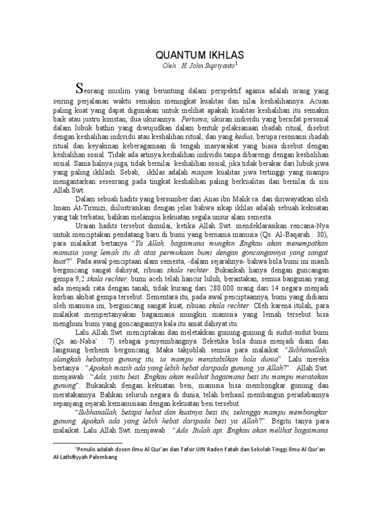 Quantum Ikhlas | PDF | Filsafat