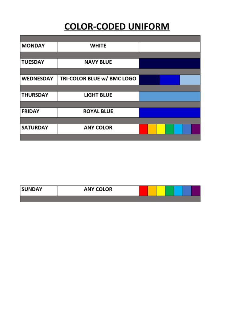 Color Coded Uniform | PDF