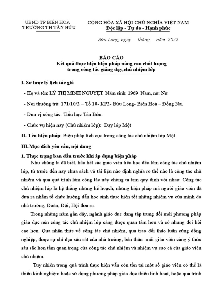 Biện Pháp GVCN 22-23 | PDF