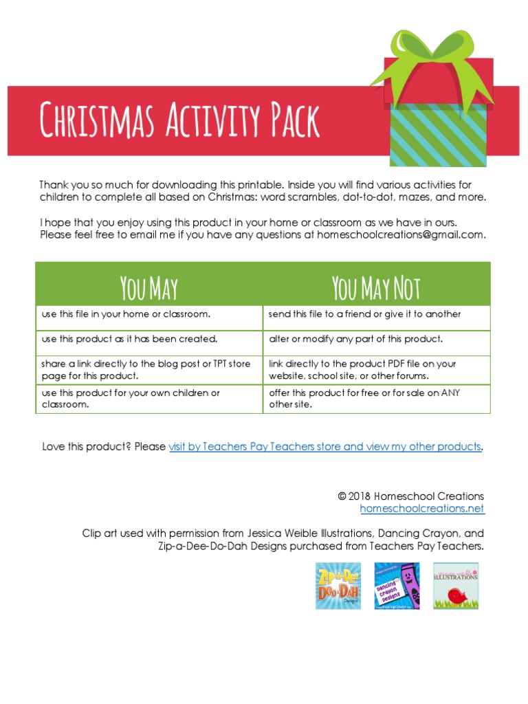 Christmas Activity Pack From Homeschool Creations | PDF | Color | Green