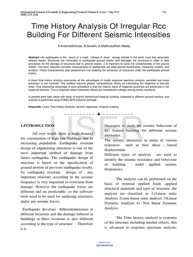 Time History Analysis Of Irregular Rcc Building For Different Seismic Intensities Pdf