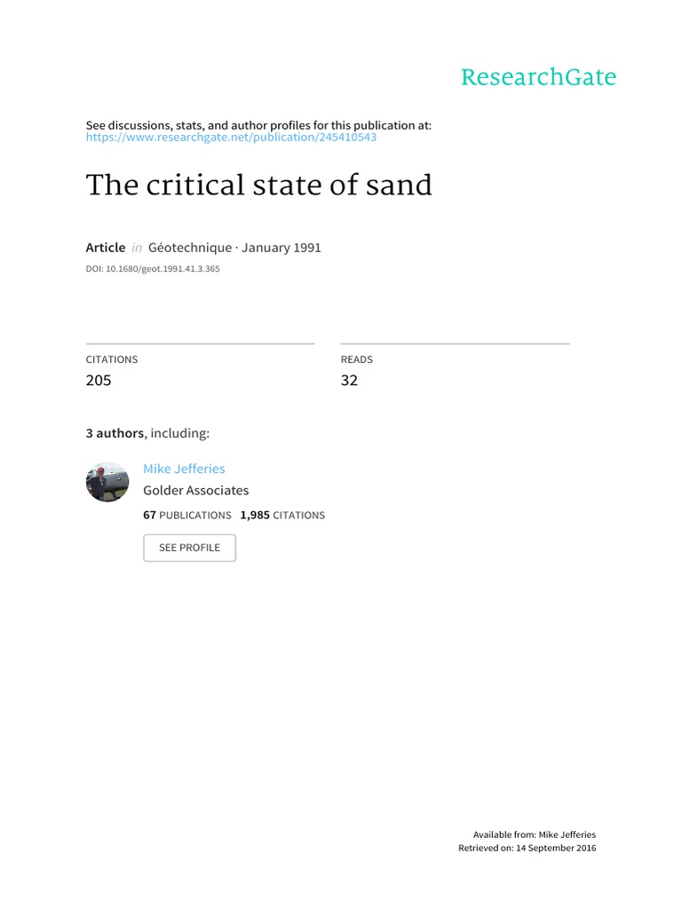 The Critical State of Sands: An Examination of the Relationship Between ...