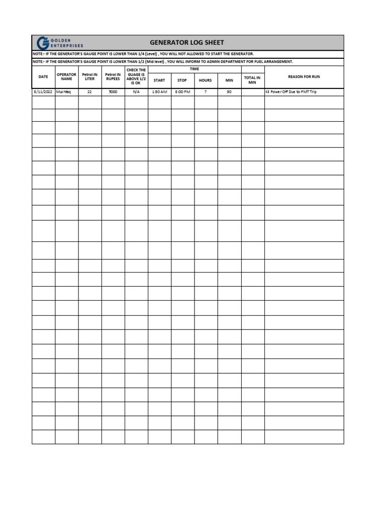 Generator Log Format | PDF