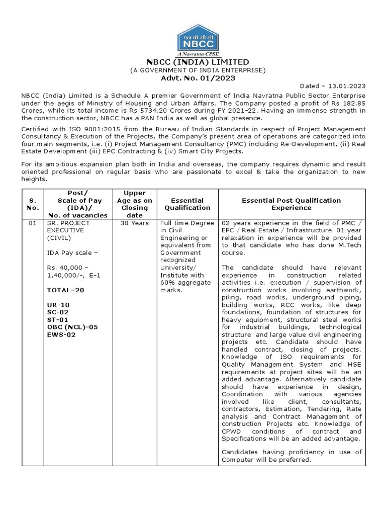 Final Detailed Advt 01 2023 For Website | PDF | Business Final Detailed Advt 01 2023 For Website | PDF | Business