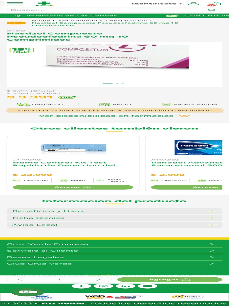 Nastizol Compuesto Pseudoefedrina 60 Mg 10 Comprimidos Farmacias Cruz Verde | PDF