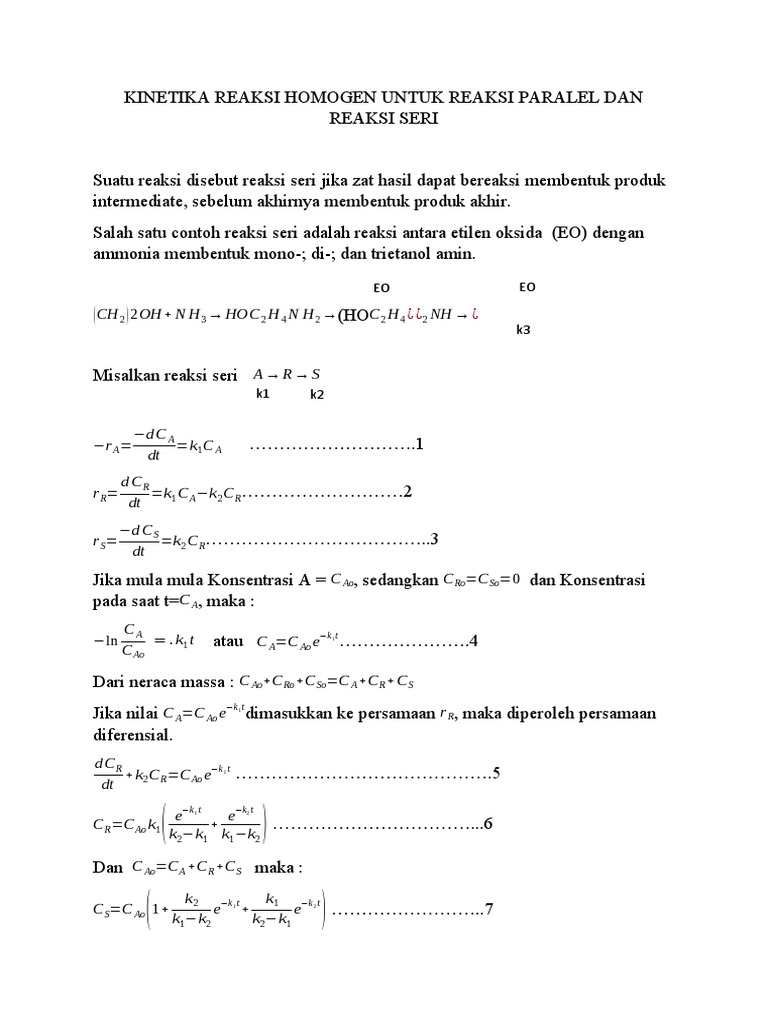 Kinetika Reaksi Seri dan Paralel | PDF
