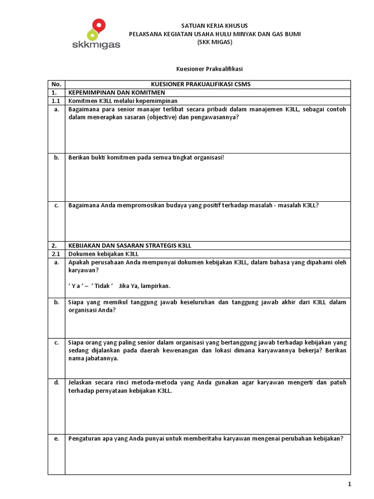 Kuesioner Prakualifikasi CSMS | PDF