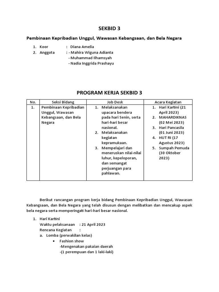Program Kerja Sekbid 3 | PDF