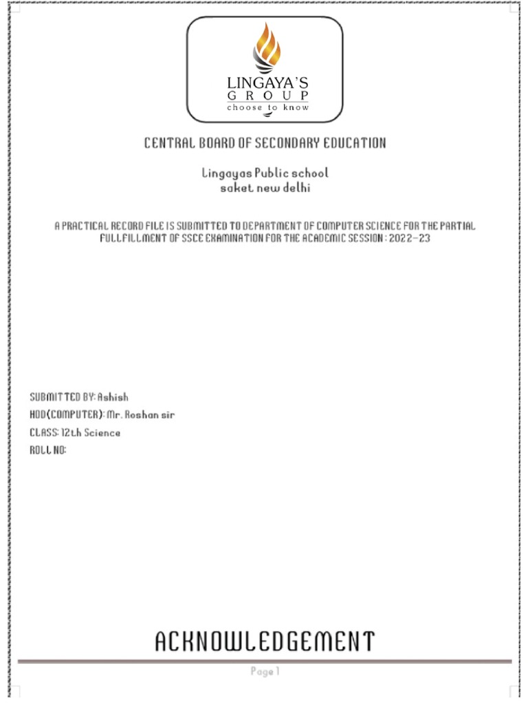 Computer Science Practical File | PDF Computer Science Practical File | PDF