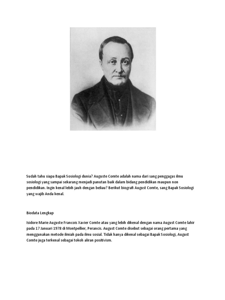Biografi Auguste Comte: Bapak Sosiologi | PDF
