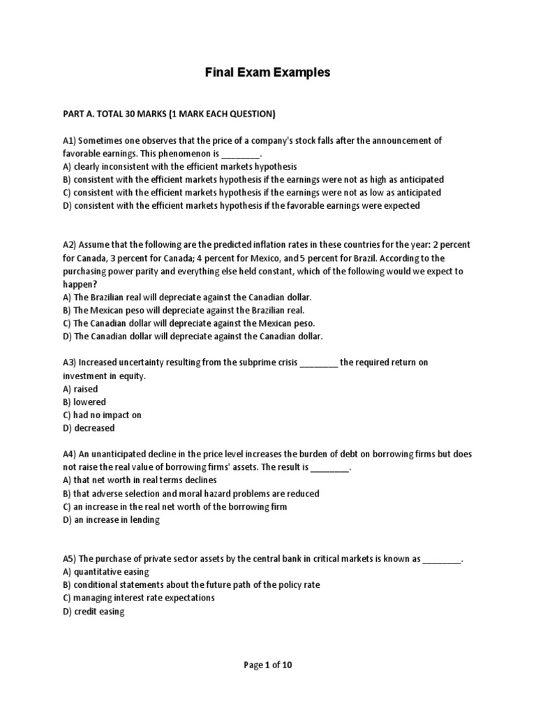 Example Questions Final Exam | PDF | Yield Curve | Interest Rates