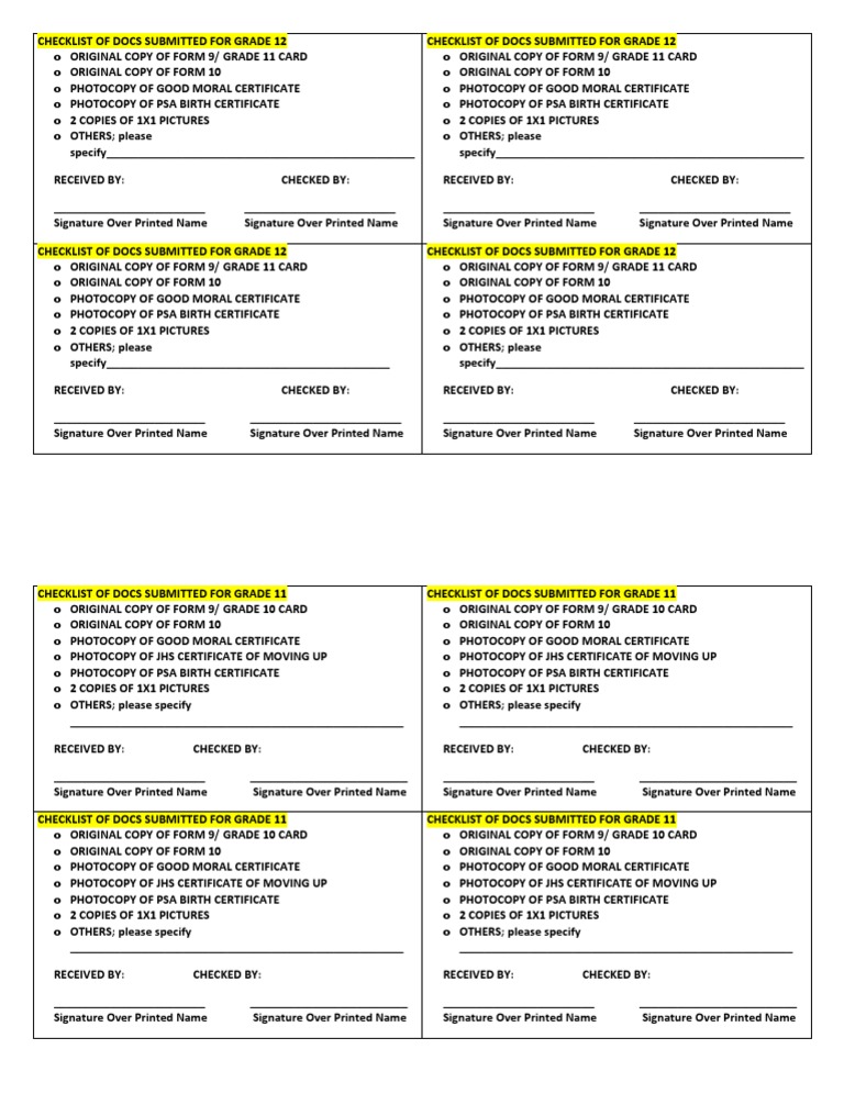 Checklist of Docs Submitted For Grade 12 | PDF | Written Communication ...