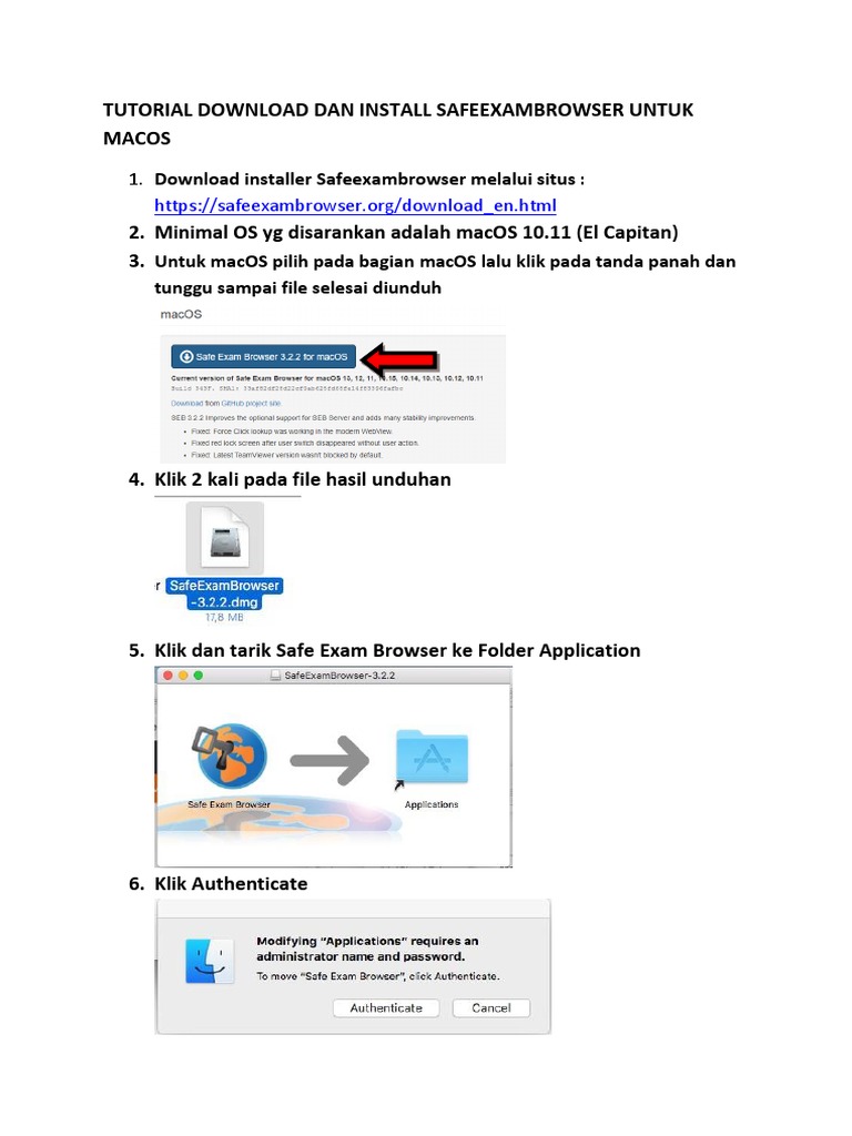 Tutorial Download Dan Install Safeexambrowser Untuk Macos | PDF