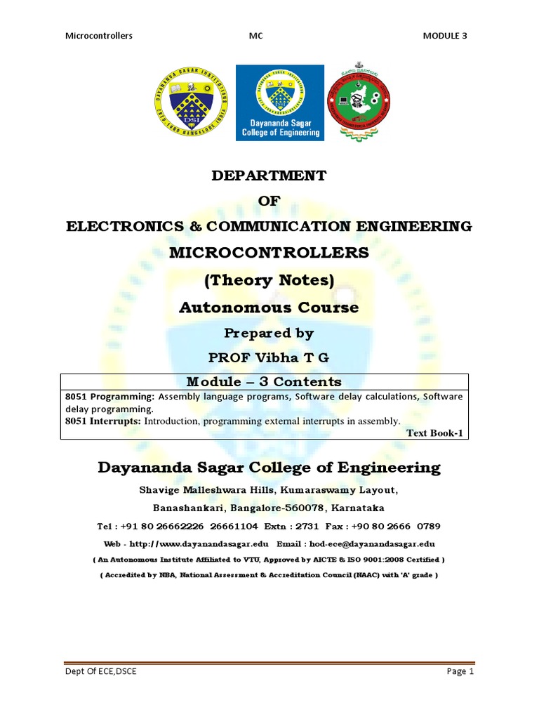 Assembly Language Programs for Microcontroller Timings and Operations ...