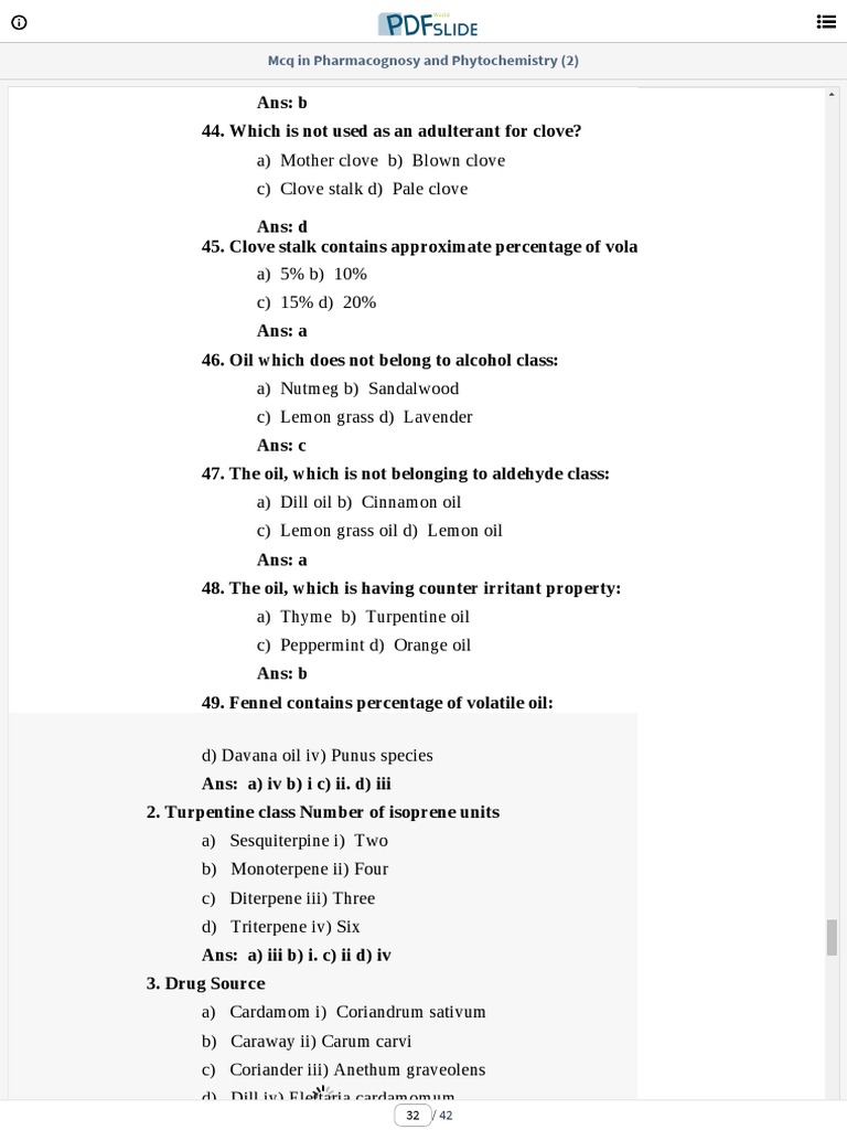 MCQ in Pharmacognosy and Phytochemistry | PDF