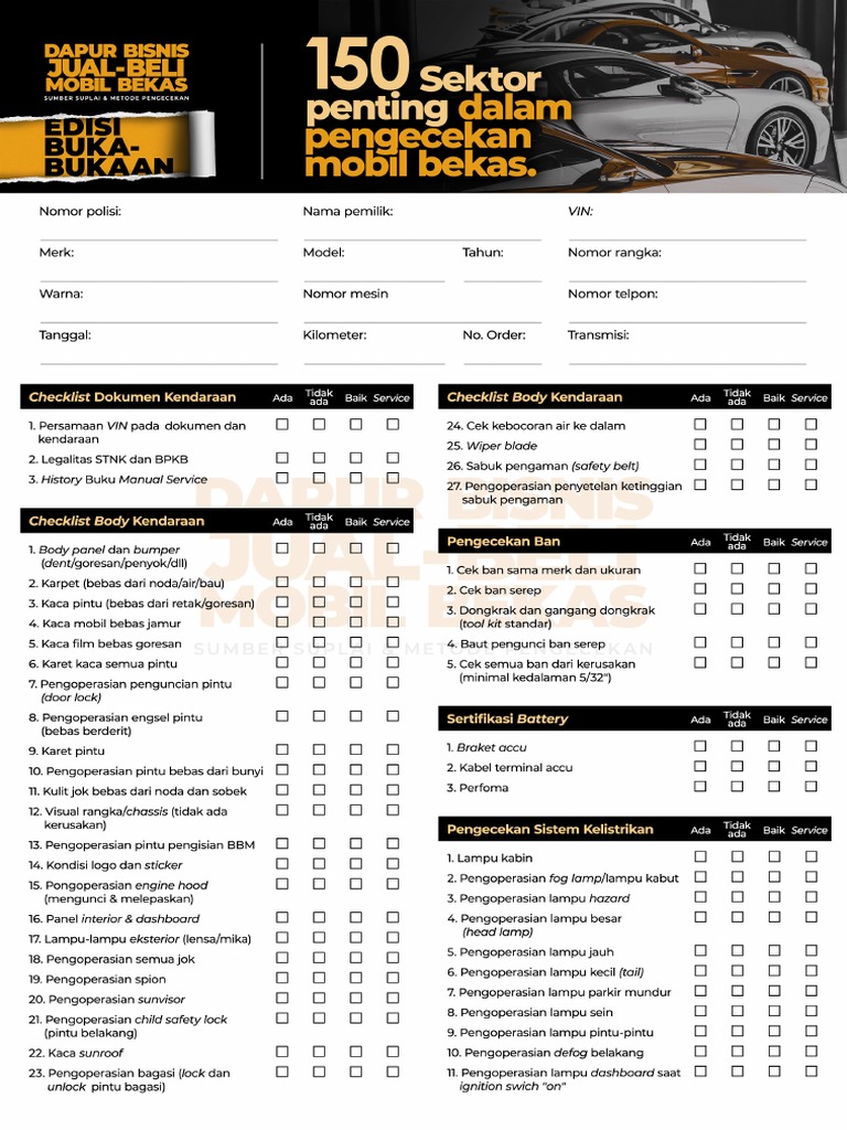 Form 150 Sektor Penting Pengecekan Mobil Bekas - Bintang Utara | PDF